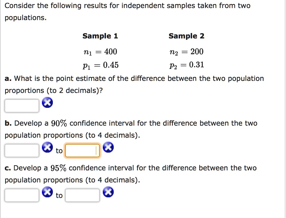 Consider the following results for independent samples taken from two ...
