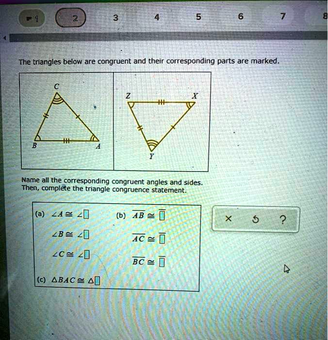 SOLVED: The triangles below are congruent and their corresponding parts ...