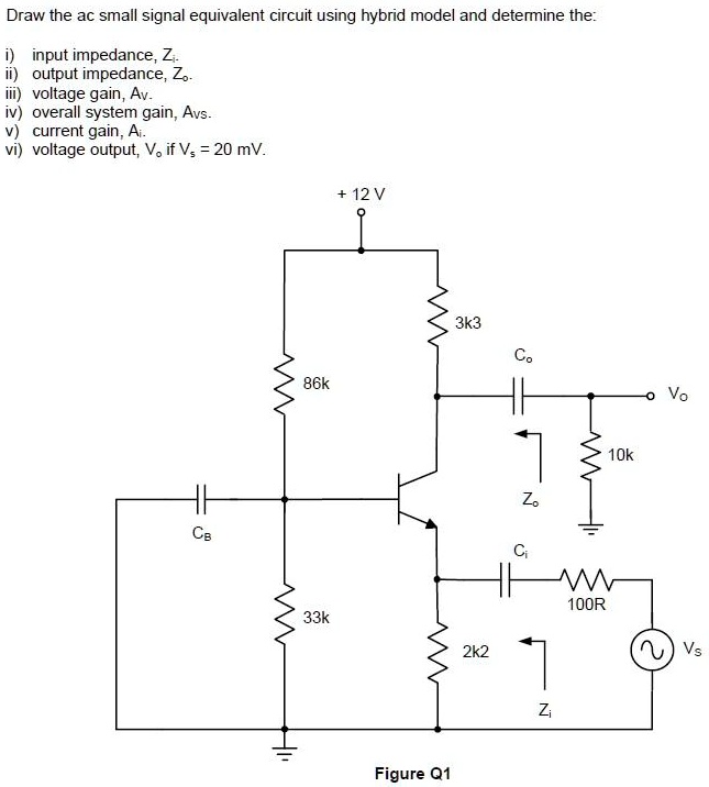 Draw the ac small signal equivalent circuit using hybrid model and determine the: i) input ...