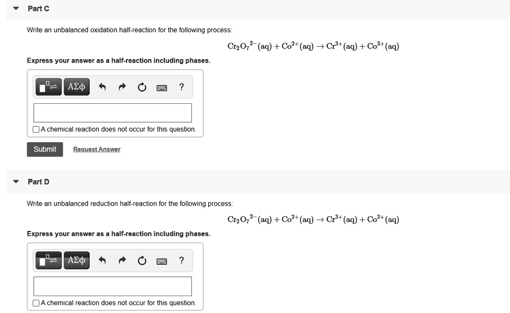 part write an unbalanced oxidation half reaction for the following ...