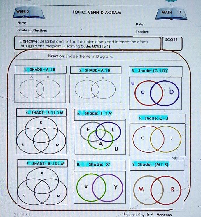 SOLVED: SCORE Objective: Describe and define the union of sets and ...