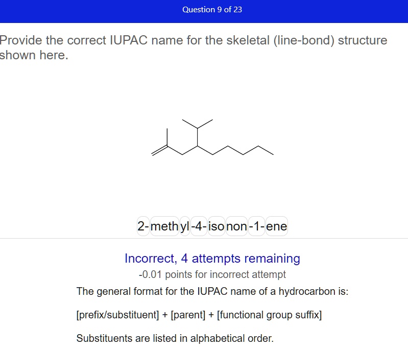 SOLVED: Provide the correct IUPAC name for the skeletal (line-bond) structure shown here ...