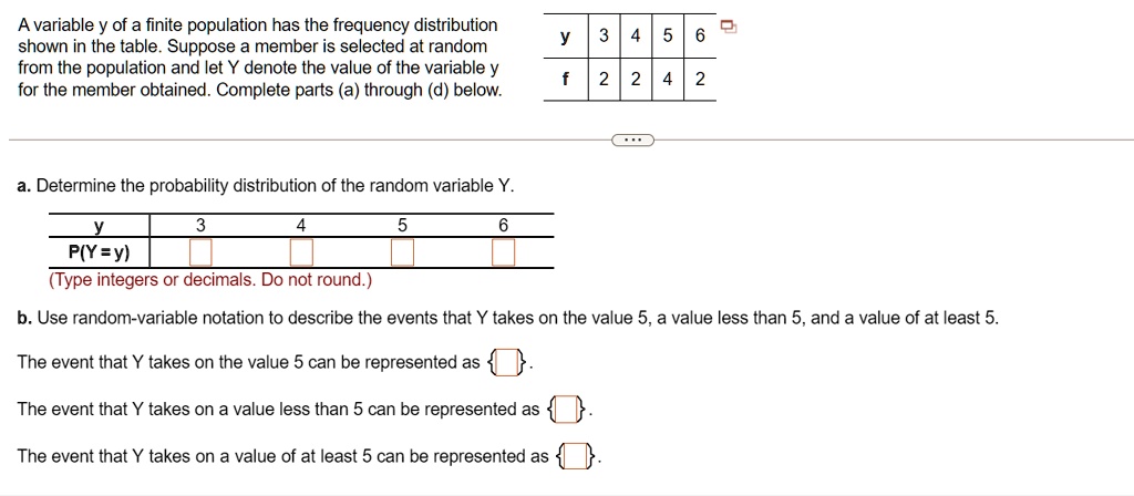SOLVED: A variable y of a finite population has the frequency distribution shown in the table ...