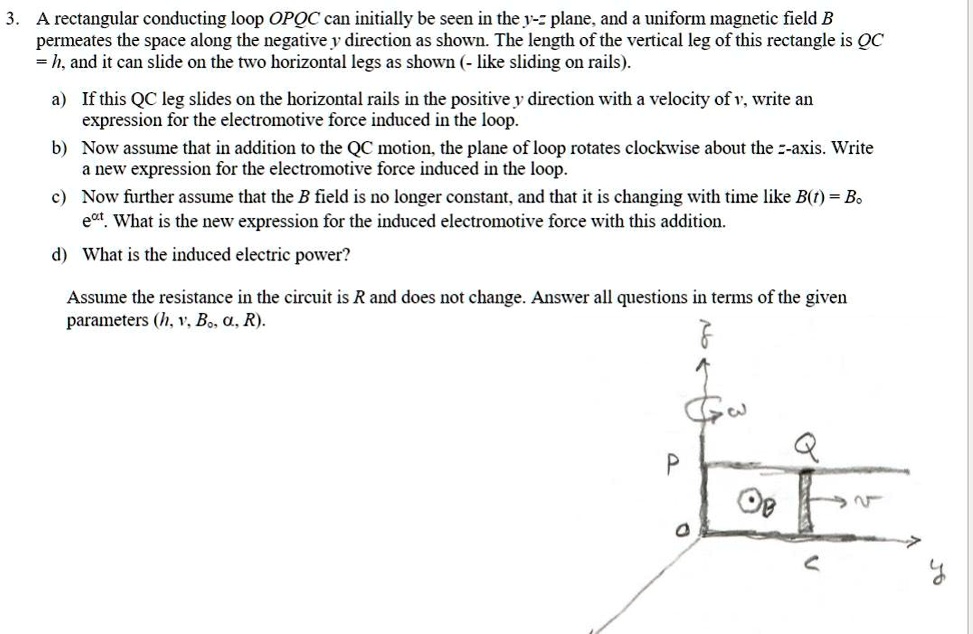 SOLVED: A rectangular conducting loop OPQC can initially be seen in the y-z plane, and a uniform ...