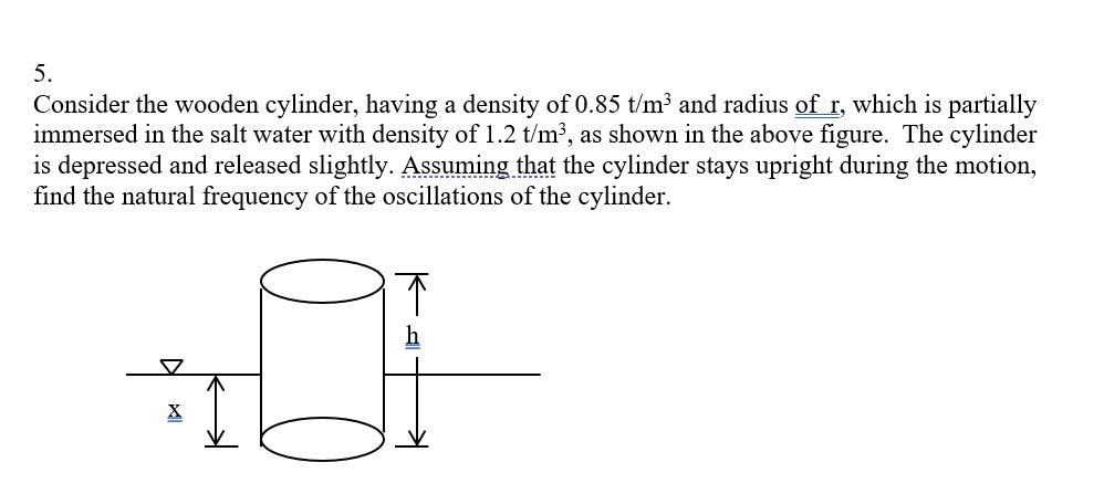 SOLVED: 5. Consider the wooden cylinder, having a density of 0.85 t / m ...