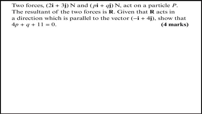 two forces 2i 3j n and pi qj n act on particle p the resultant of the two forces is r given that ...