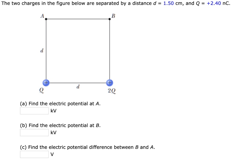 SOLVED: The two charges in the figure below are separated by a distance d 1.50 cm, and Q +2.40 ...