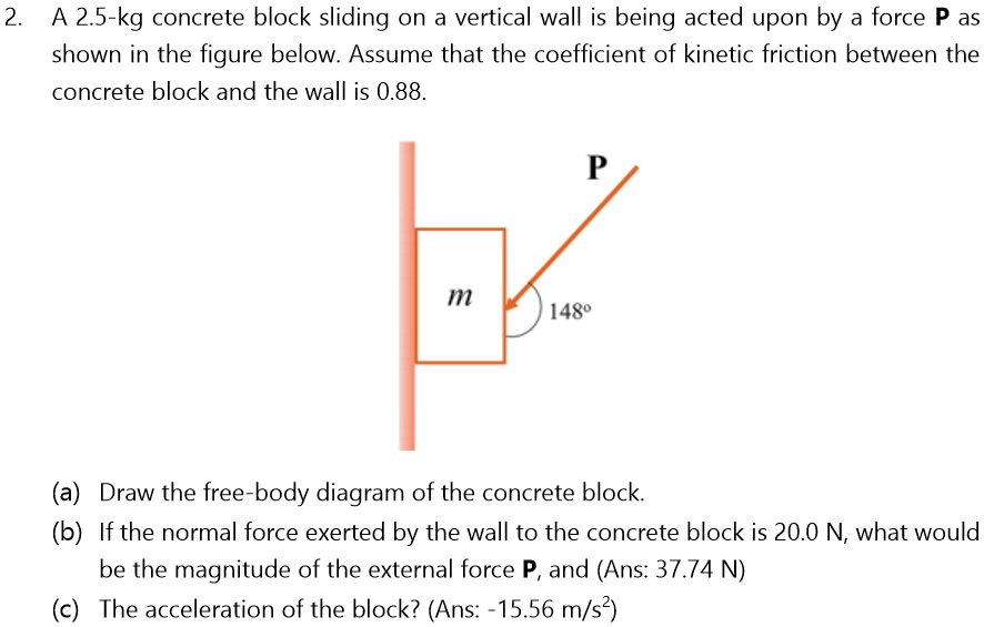 2 25 kg concrete block sliding on vertical wall is being acted upon by ...