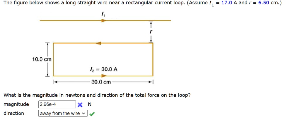SOLVED: The figure below shows a long straight wire near a rectangular current loop. (Assume I1 ...