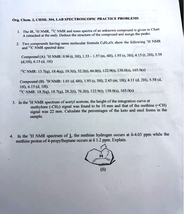 o5 chem chml 304lab spectroscofpic practice problems c nmr and mass ...