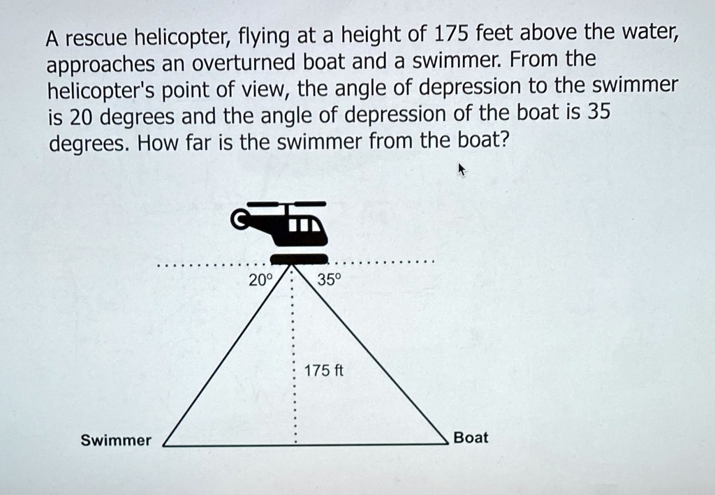 "A rescue helicopter; flying at a height of 175 feet above the water ...