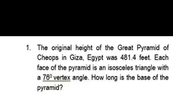 SOLVED: The original height of the Great Pyramid Cheops in Giza, Egypt ...