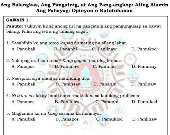 SOLVED: Pahelp po ako Please Ang Balangkas, Ang Pangatnig; at Ang Pang ...