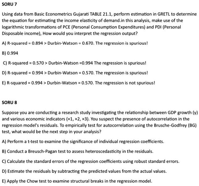 Solved Texts Soru7 Using Data From Basic Econometrics Gujarati Table 211 Perform Estimation 5472