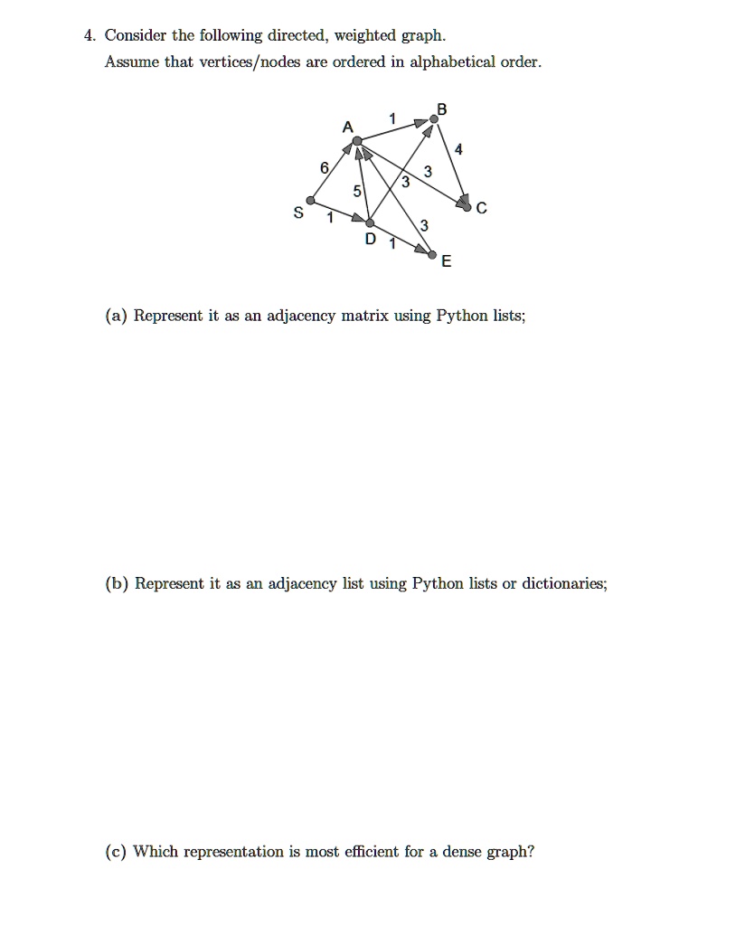 4. Consider the following directed, weighted graph. Assume that ...