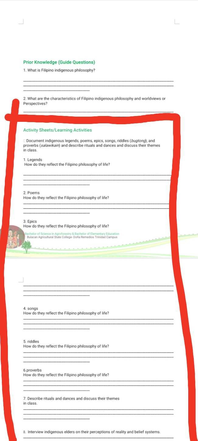 Prior Knowledge (Guide Questions) 1. What is Filipino indigenous ...