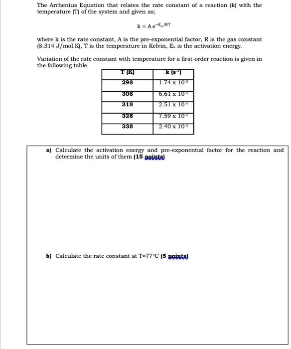 SOLVED: The Arrhenius Equation that relates rate constant temperature ...