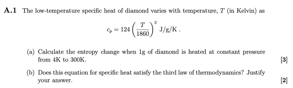SOLVED: A.1 The low-temperature specific heat of diamond varies with temperature; T (in Kelvin ...
