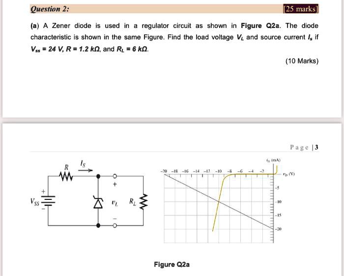 SOLVED: Question 2: [25 marks] (a) Zener diode used in regulator circuit shown in Figure Q2a ...