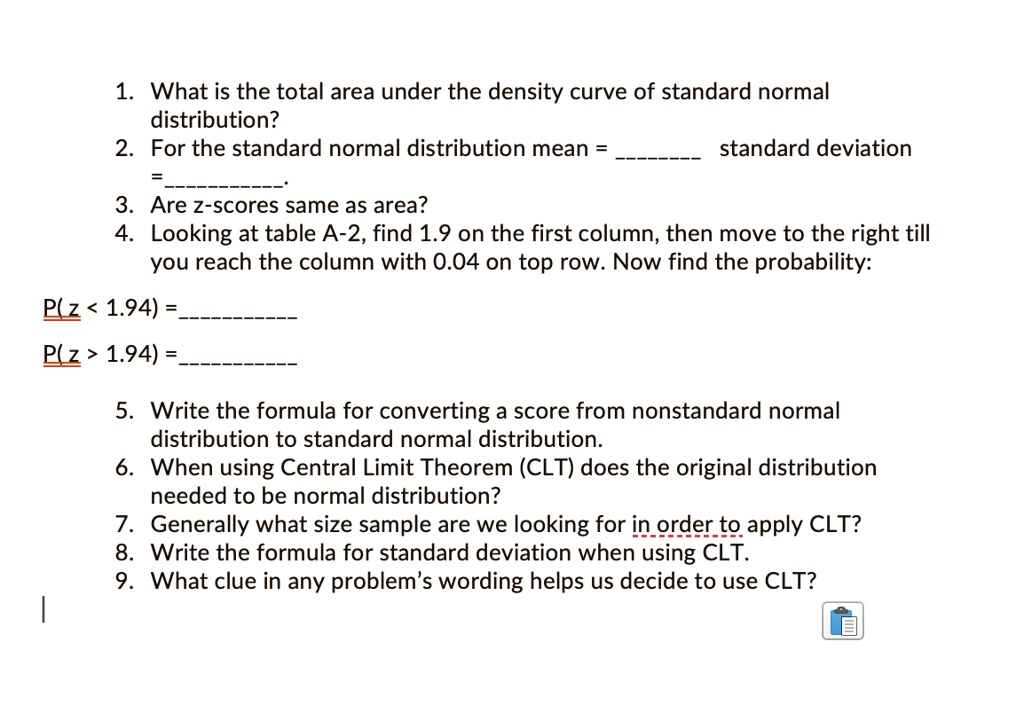 SOLVED: 1. What is the total area under the density curve of standard ...