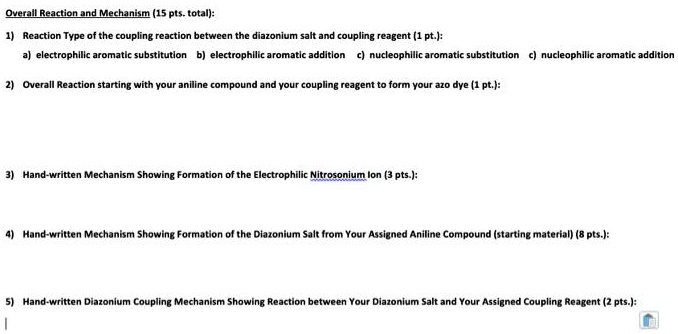 SOLVED: Aniline and resorcinol (coupling reagent) were used. Overall ...