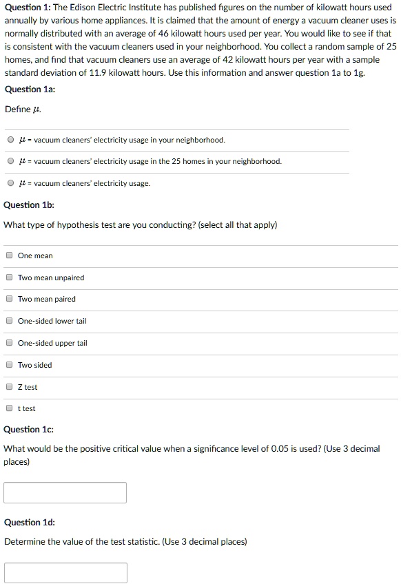 SOLVED: Question 1: The Edison Electric Institute has published figures ...