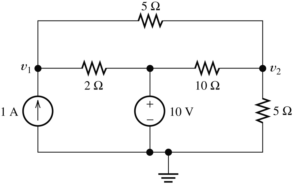 SOLVED: Determine the node voltages, v1 and v2, for the circuit shown in Figure 2 5 Q 2 0 10.0 ...