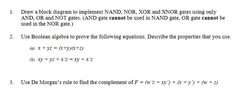 SOLVED: Draw a block diagram to implement NAND, NOR, XOR, and XNOR ...