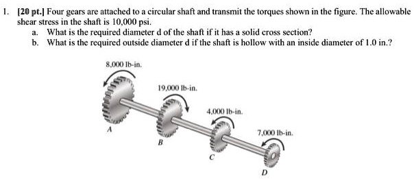 SOLVED: 1. [20 pt.] Four gears are attached to a circular shaft and ...