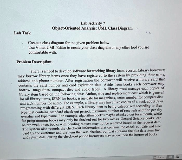 SOLVED: Lab Activity Object-Oriented Analysis: UML Class Diagram Lab ...