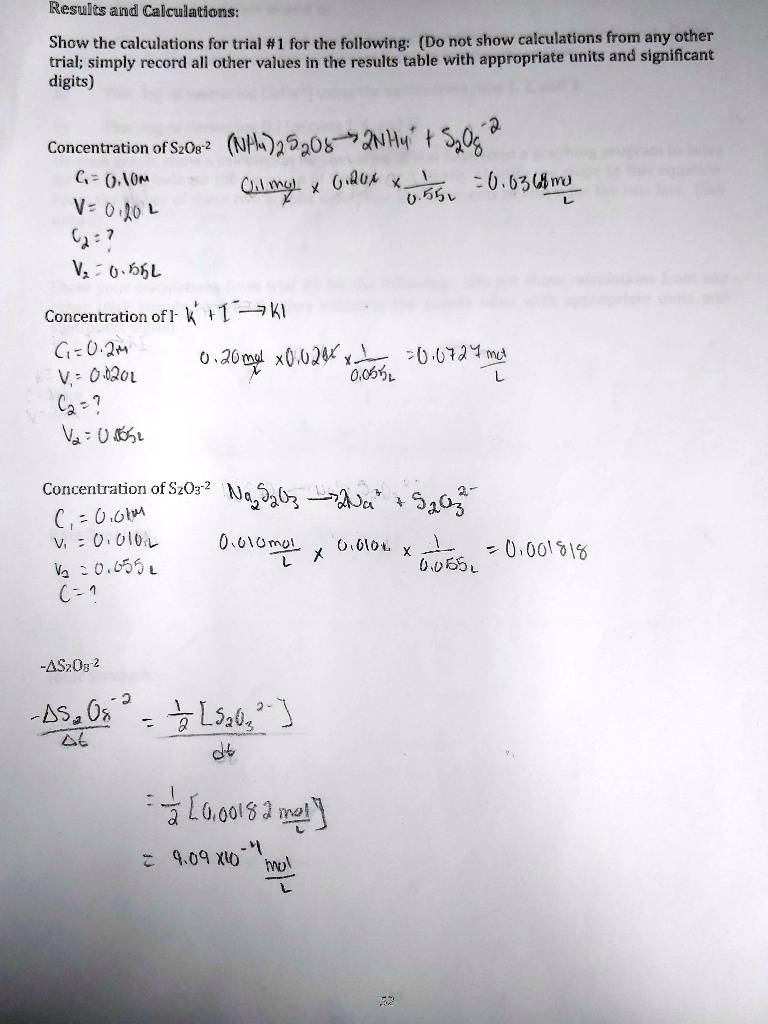 results zud calculations show the calculations for trial 1 for the following do not show ...