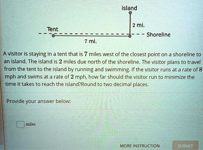 SOLVED: Island 2 mi: Shoreline Tent 7 mi. A visitor is staying in a ...