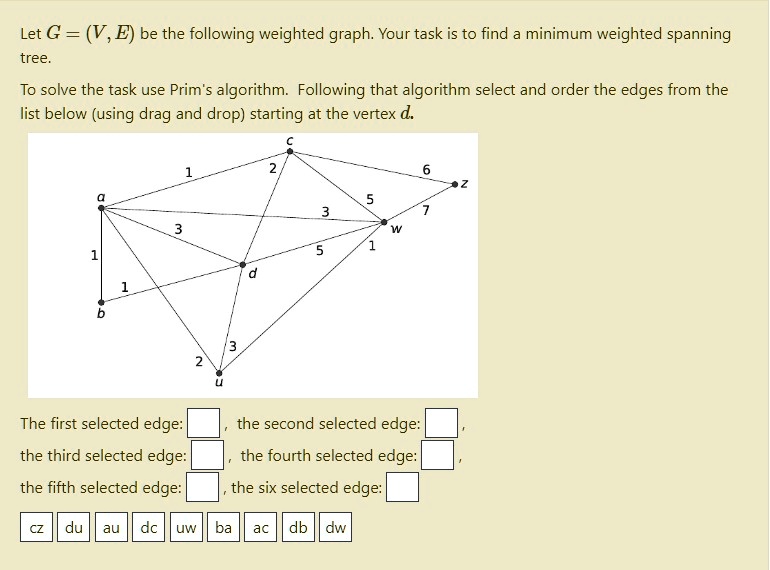 let g ve be the following weighted graph your task is to find minimum weighted spanning tree to ...