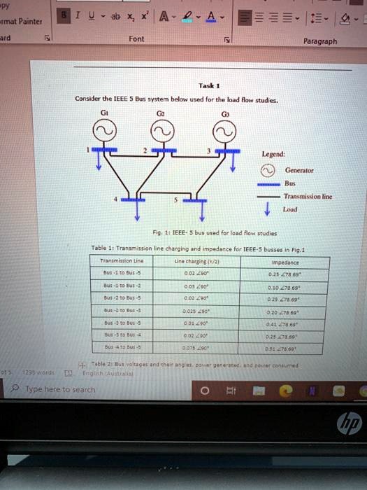 SOLVED: Text: IUXXAA tmat Painter and - Font Paragraph Task 1 Consider the IEEE 5 Bus system ...