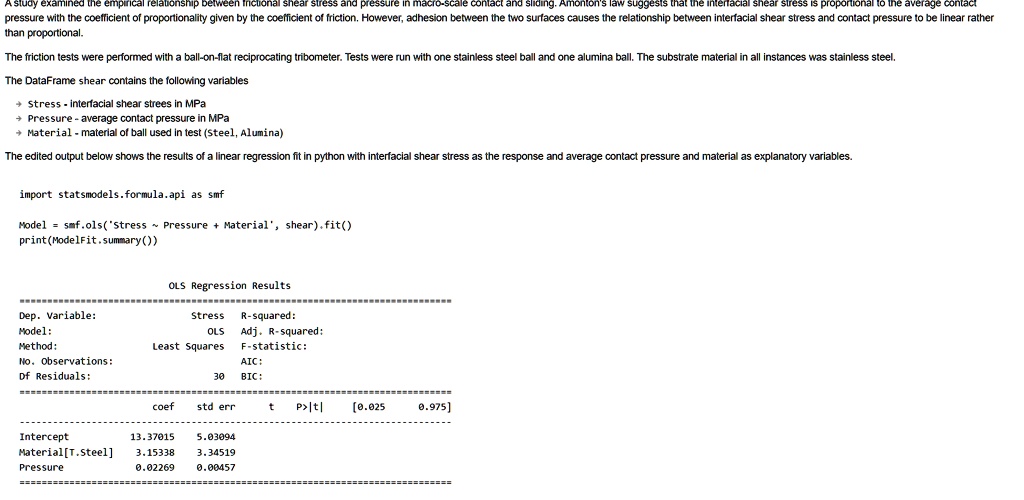 A study examined the empirical relationship between frictional shear stress and pressure in ...