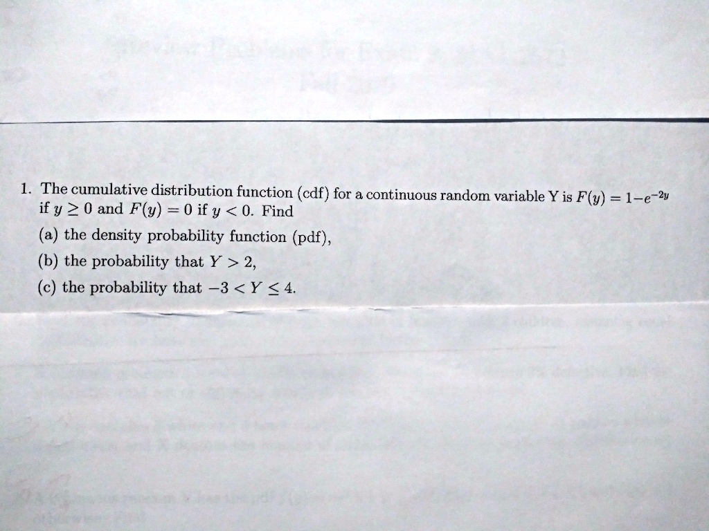 SOLVED: The cumulative distribution function (cdf) for a continuous ...