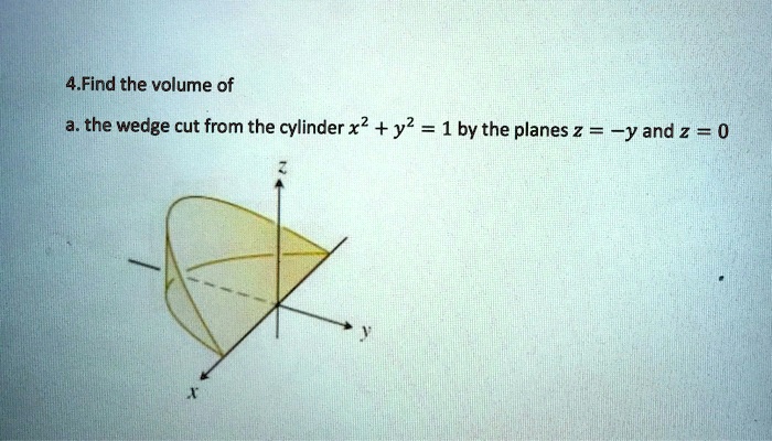 Find the volume of the wedge cut from the cylinder x^2 + y^2 = 1 by the ...