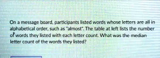 SOLVED: On message board, participants listed words whose letters are ...