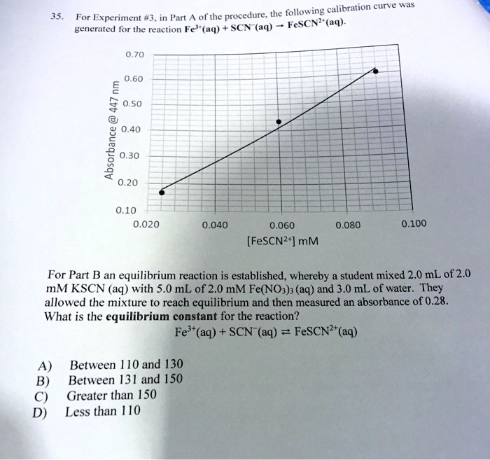 SOLVED: curve La the following calibration For Experiment #3 in Part A of the procedure. SCN-(a4 ...