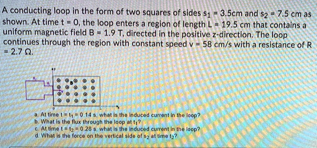 SOLVED: A conducting loop in the form of two squares of sides 13.5 cm and 27.5 cm is shown. At ...