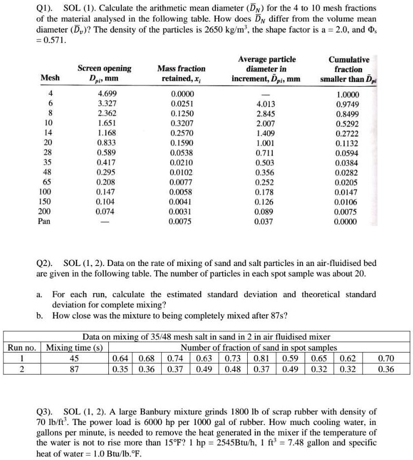 SOLVED: Q1.SOL1.Calculate the arithmetic mean diameter Dfor the 4 to 10 ...