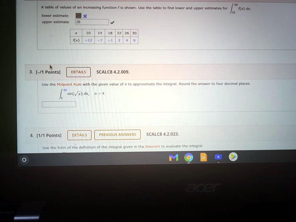SOLVED: table of values of an Increosing function f 15 shown Use Lhe ...