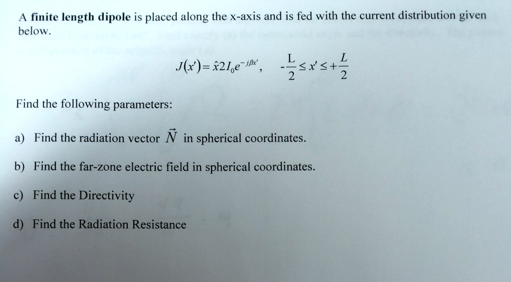A finite length dipole is placed along the x-axis and is fed with the ...