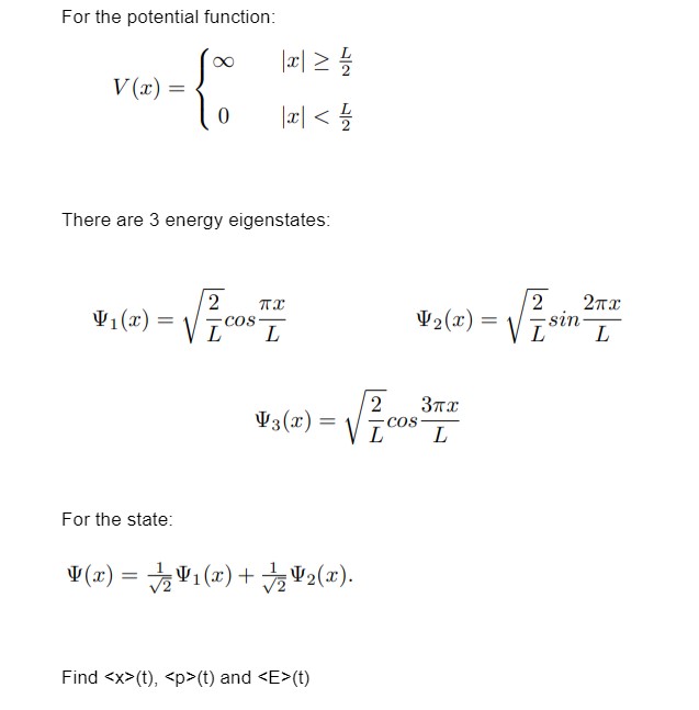SOLVED: For the potential function: V(x)={ ∞ |x| ≥(L)/(2) 0 |x|