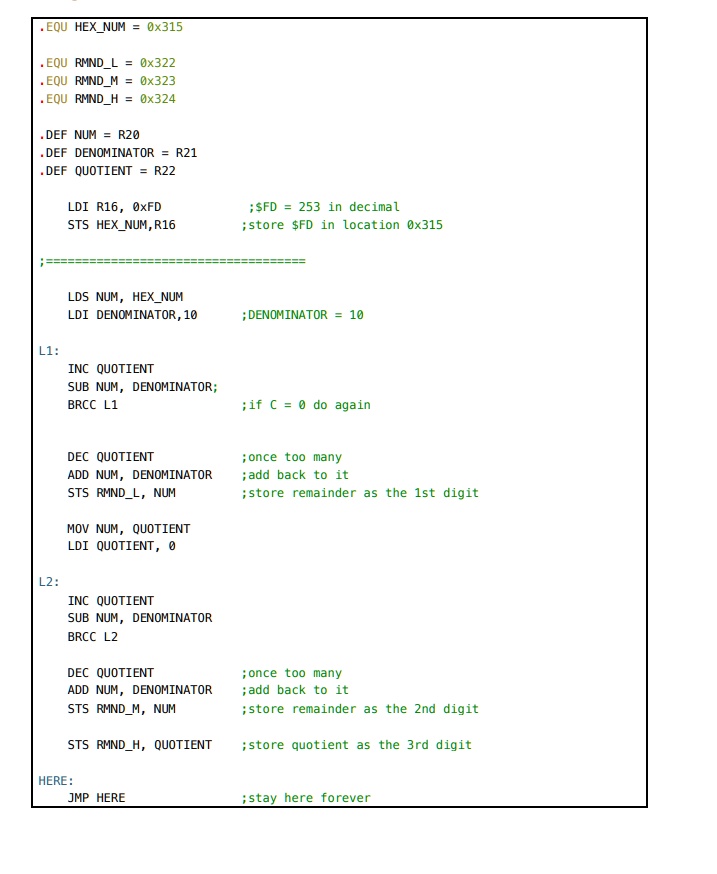 Solved The Avr Assembly Code Shown In Listing 2 1 Converts A Hexadecimal Number 0xfd To