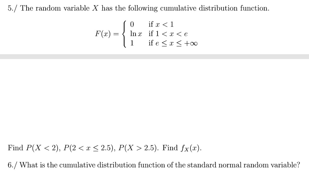 SOLVED: 5./ The random variable X has the following cumulative ...