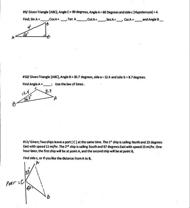 SOLVED:#9/ Given Triangle [ABC] Angle C = 90 degrees; Angle A = â‚¬0 ...