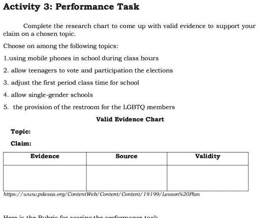 SOLVED: Please help me, thank you. Activity 3: Performance Task ...