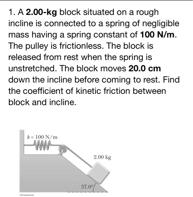 SOLVED: A 2.00-kg block situated on a rough incline is connected to a spring of negligible mass ...
