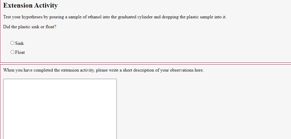 Extension Activity Test your hypotheses by pouring a sample of ethanol ...